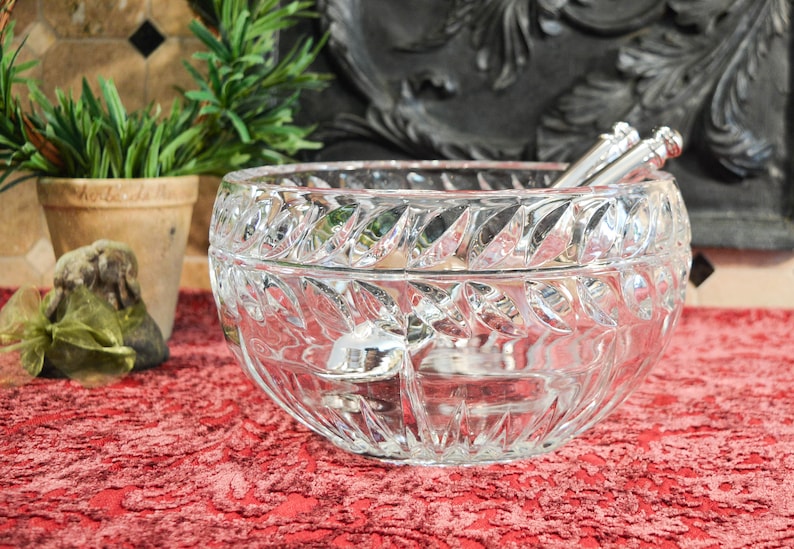 Large Crystal Serving Bowl Silver Plate Salad Serving Set - Etsy