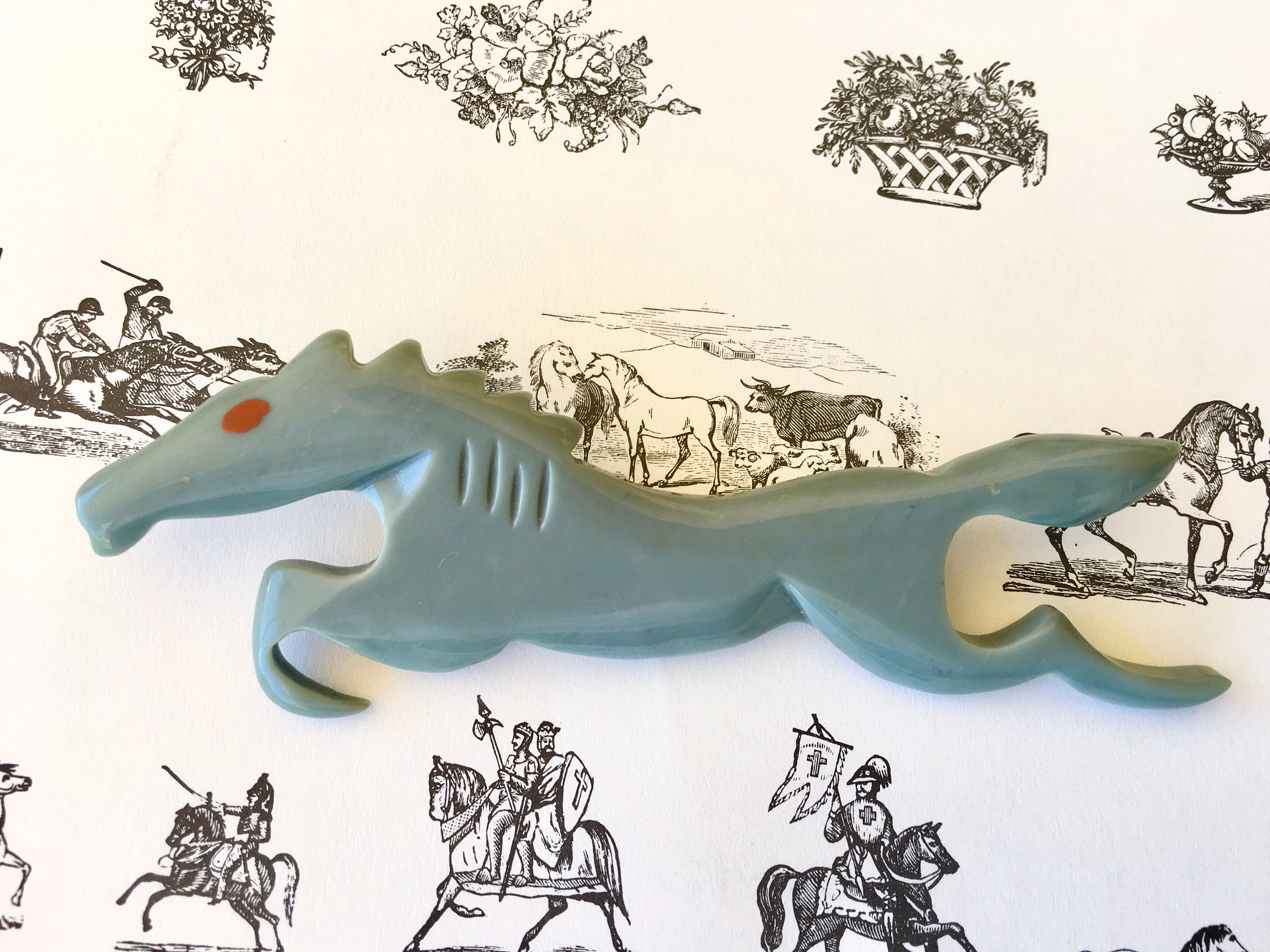 Early Plastic Stylised Horse Brooch, Vintage Art Deco Running Horse ...