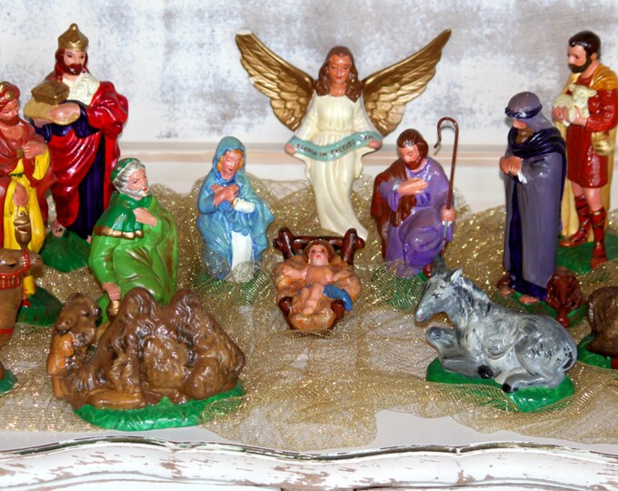 14 Piece Vintage Ceramic Nativity Set, Ceramic Nativity Scene, Vintage ...