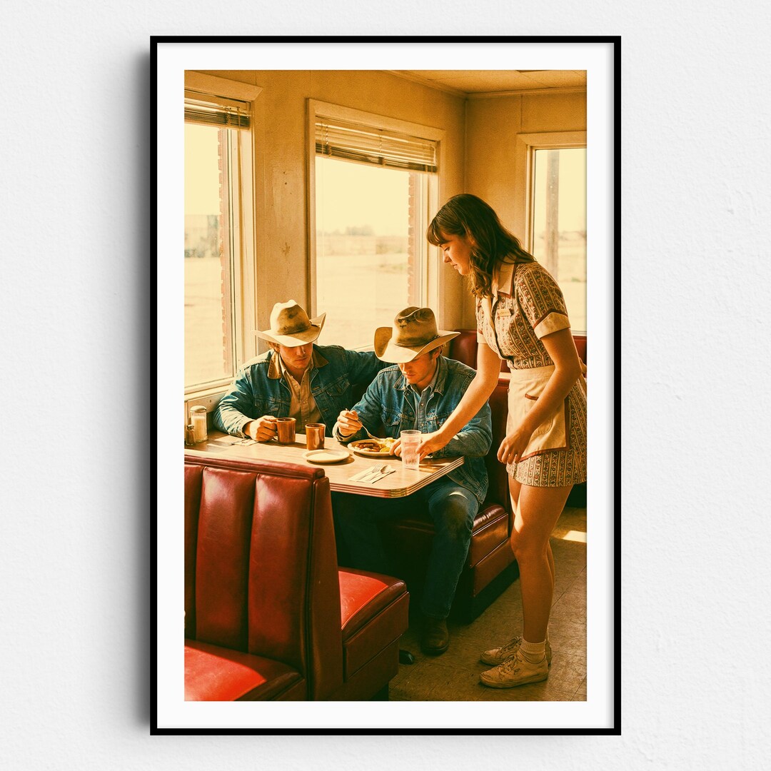 Vintage Western Retro Diner Print With Cowboys and a Waitress - Digital ...