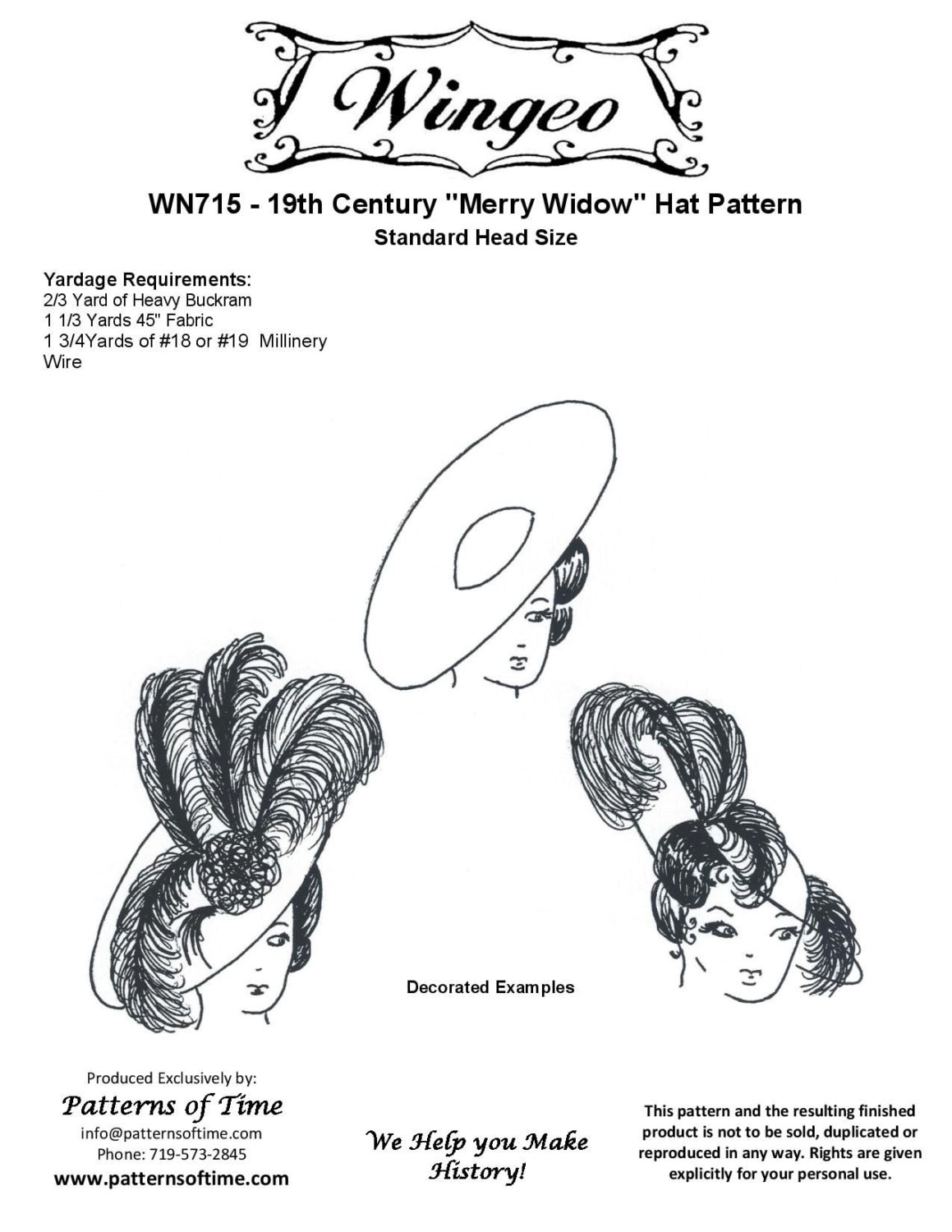 WN715 Merry Widow Wide Brimmed Hat Pattern by Wingeo | Etsy