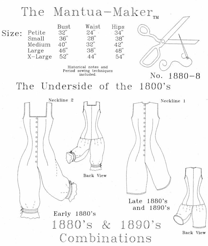 MM18808 1880s-1890s Victorian Combinations Sewing Pattern by | Etsy
