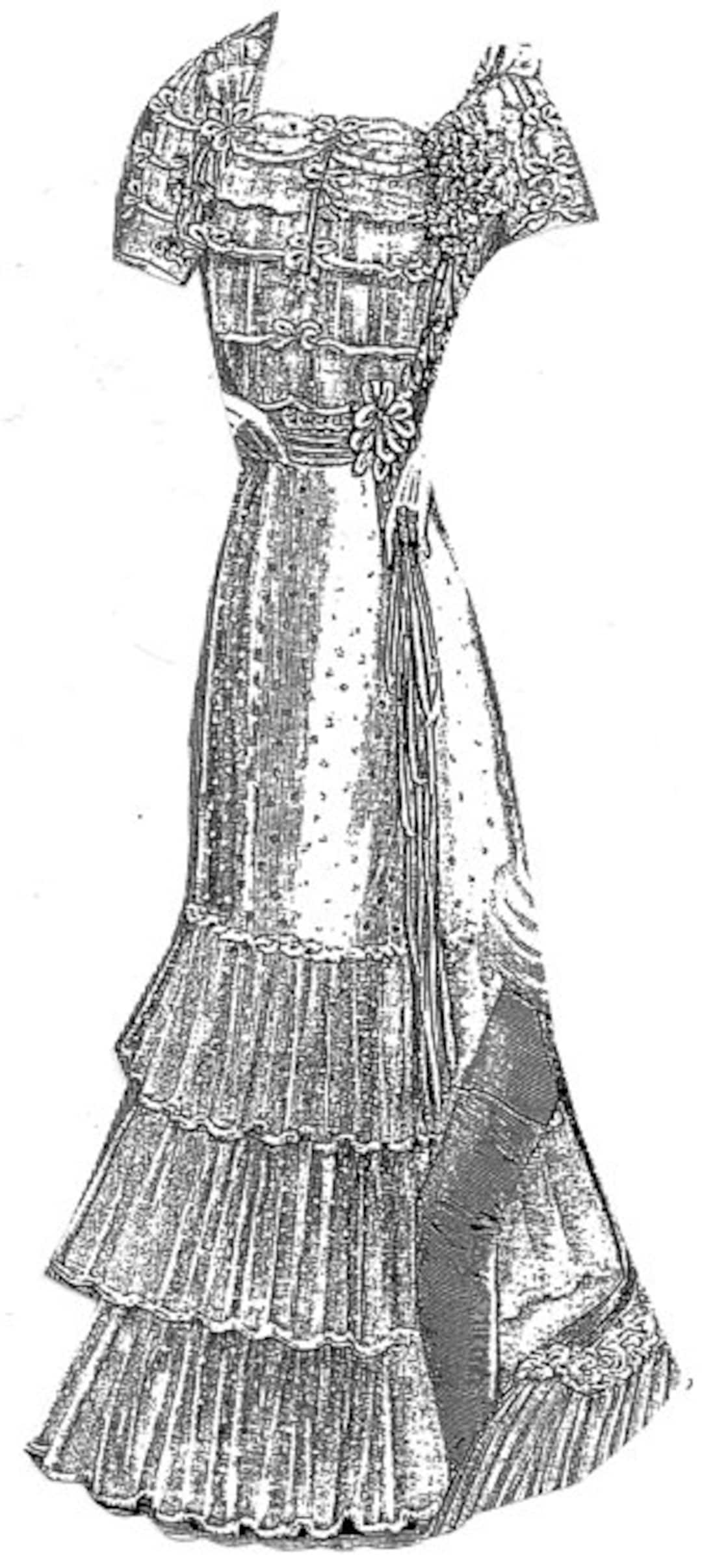 AG1742 1901 Tulle Evening Gown With Comet Ribbons Sewing Pattern by ...