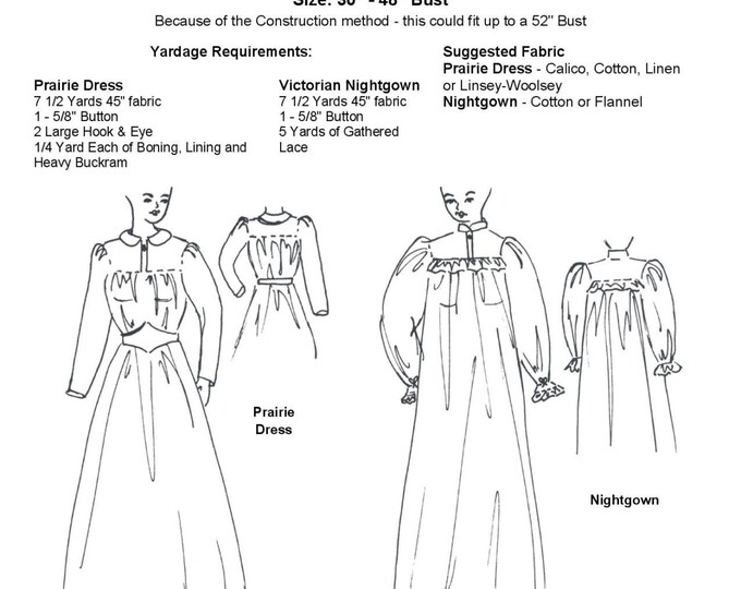 WN326 Western/victorian Era Prairie Dress or Nightgown Sewing Pattern ...