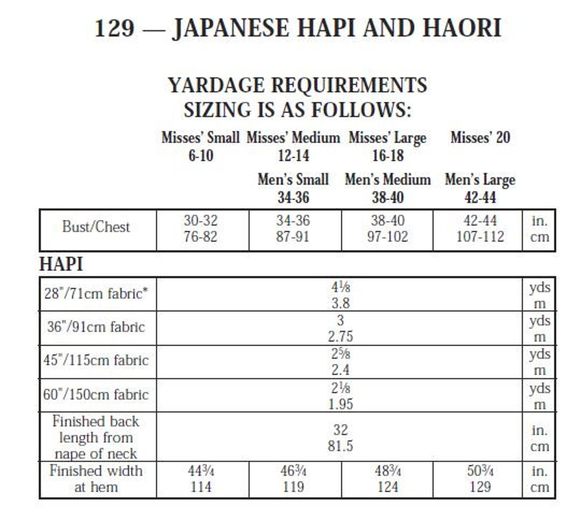 FW129 Japanese Hapi & Haori Sewing Pattern by Folkwear - Etsy