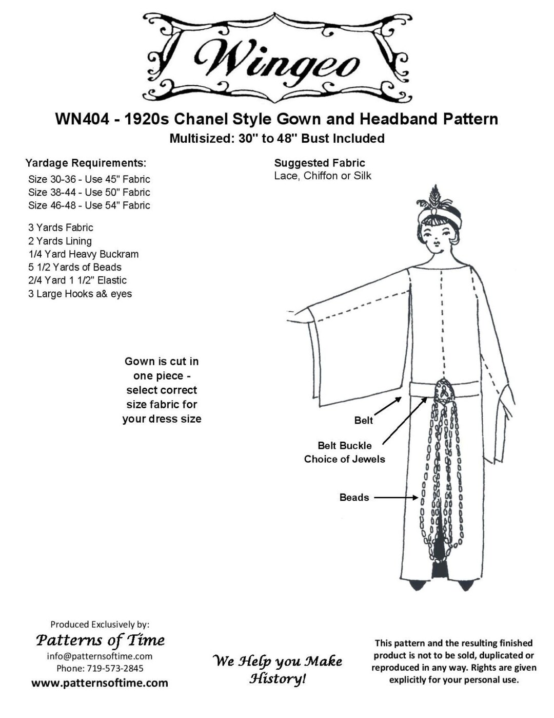 WN404 1920's Style Gown & Headband Sewing Pattern by Wingeo - Etsy