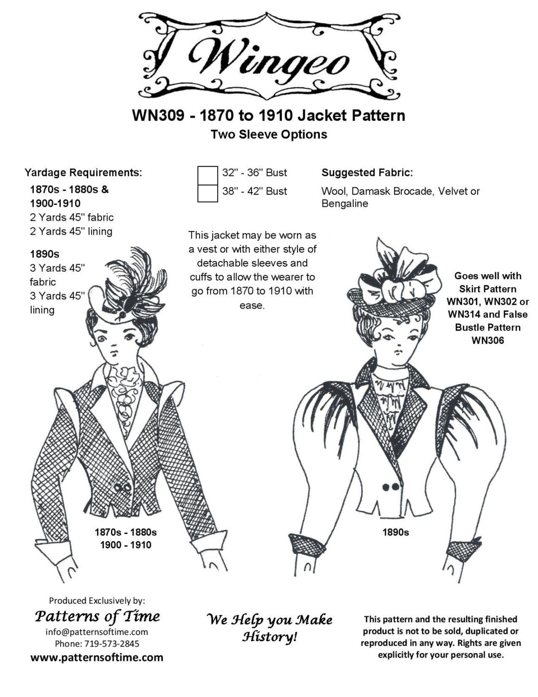 WN309 1870 1910 Jacket Sewing Pattern by Wingeo - Etsy