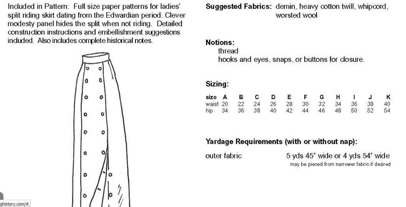 RC951 Edwardian Ladies' Equestrian Skirt Sewing Pattern - Etsy