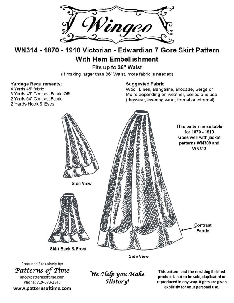 WN314 Victorian/edwardian 7 Gore Skirt Sewing Pattern by - Etsy