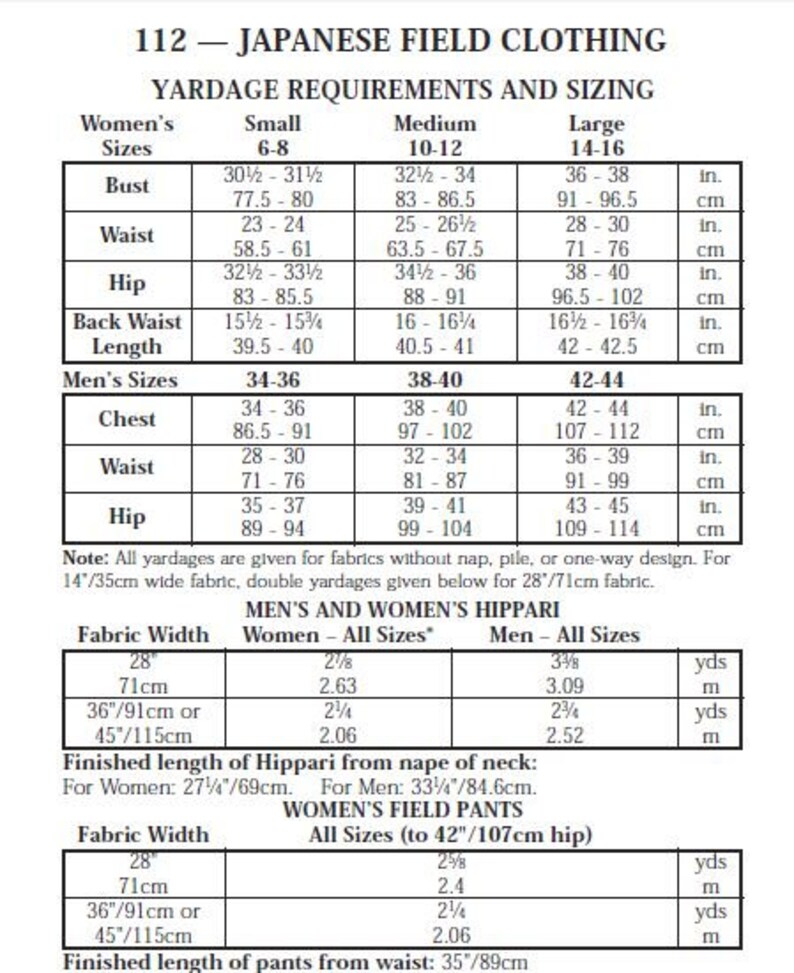 FW112 Japanese Field Clothing Sewing Pattern by Folkwear - Etsy