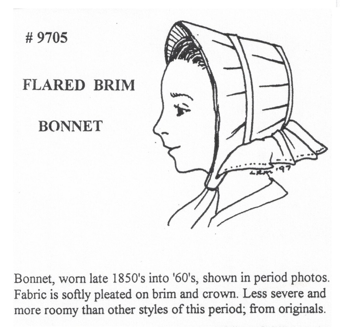 MI9705 1850s to 1865 Flared Brim Bonnet Sewing Pattern by Miller's ...