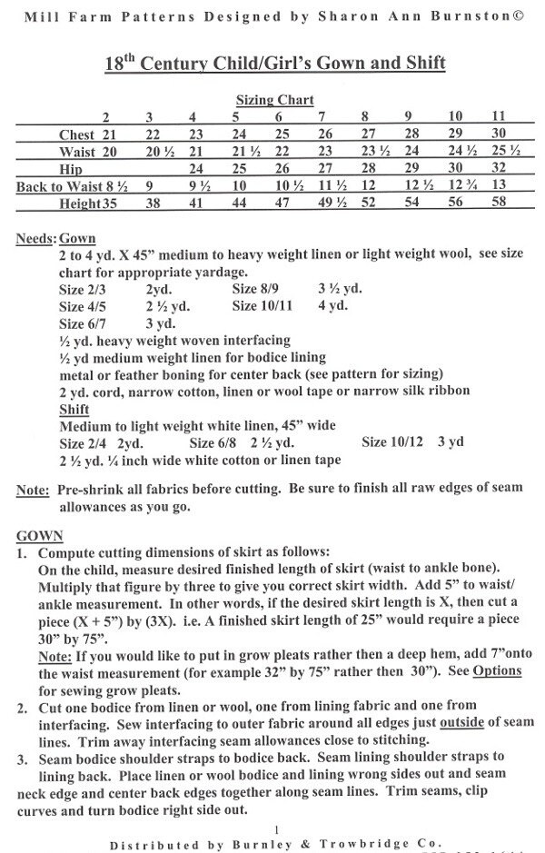 MF09 1770's Girl's Gown and Shift Sewing Pattern by | Etsy