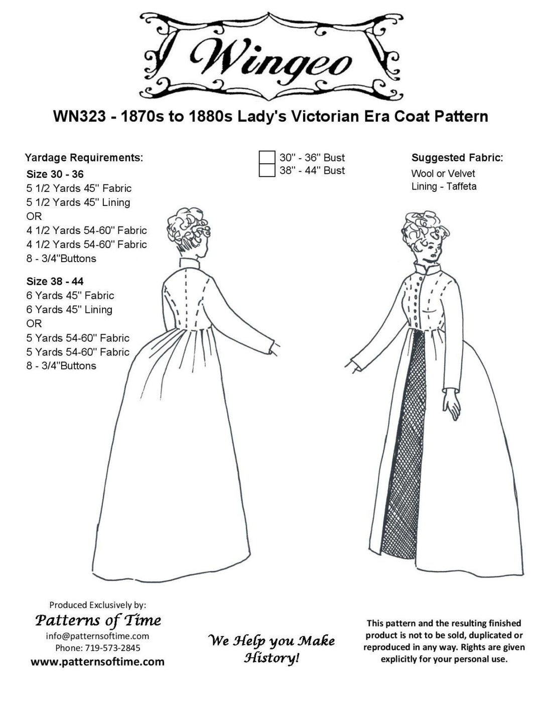 WN323 Victorian/edwardian Era 1870's-1880's Ladies Coat Sewing Pattern ...