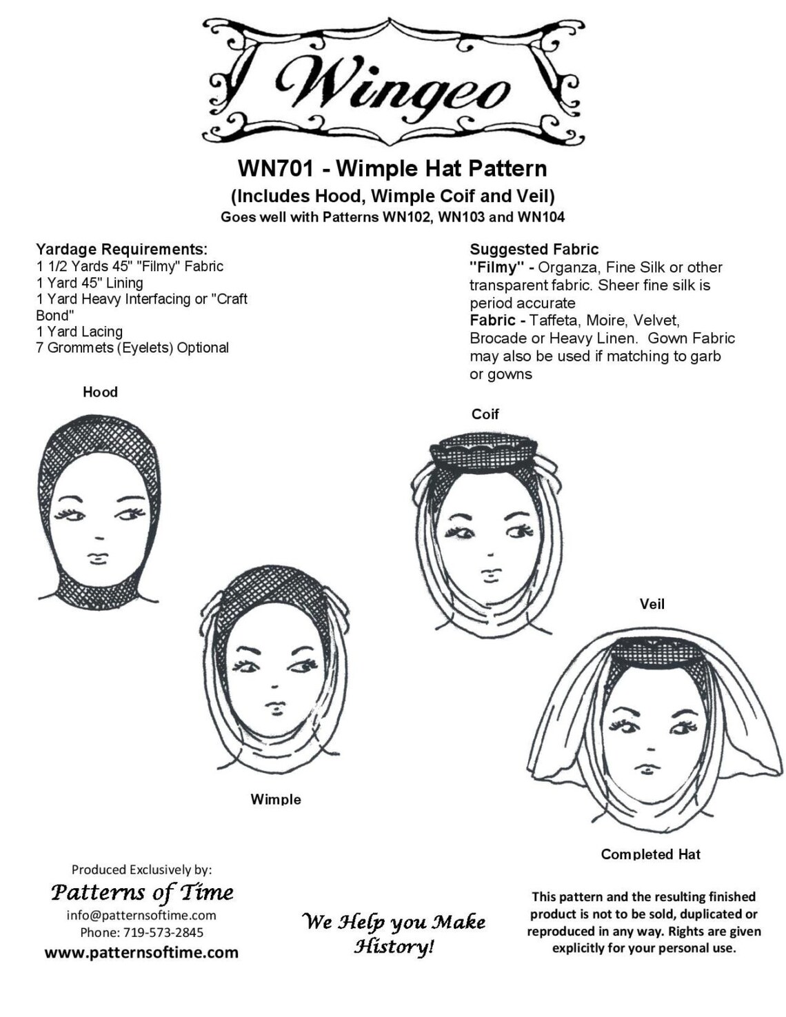 WN701 12th 16th Century Wimple Sewing Pattern by Wingeo - Etsy