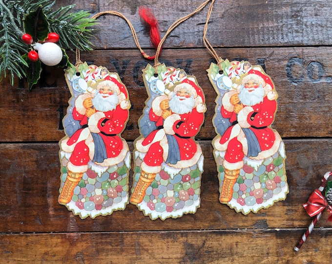 Santa Claus Art Deco Tally Card Unused Vintage 1930's 1 Die Cut Gold ...