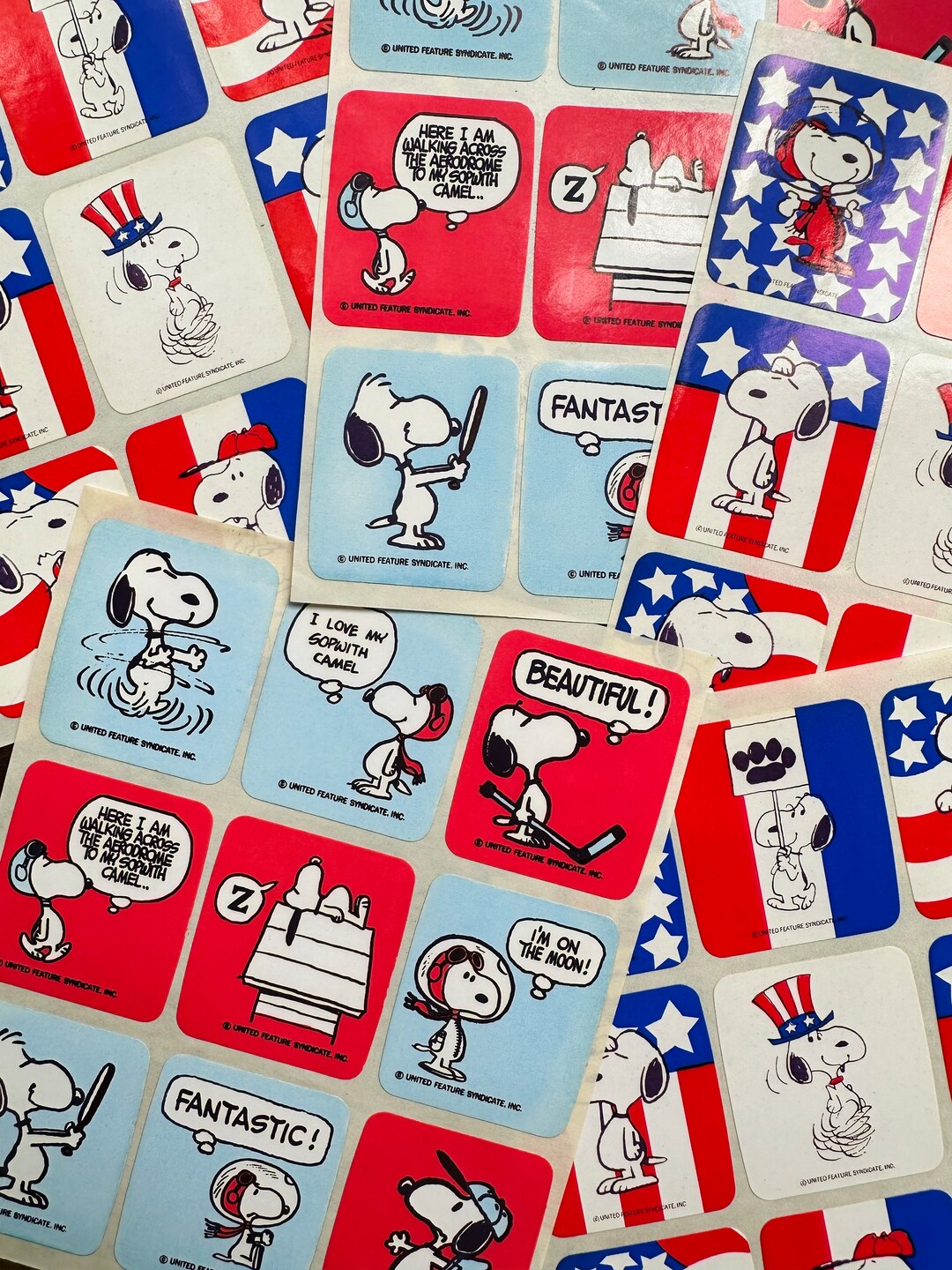 2 Hallmark Snoopy Sticker Sheets, 1 Patriotic & 1 Sopwith Camel ...