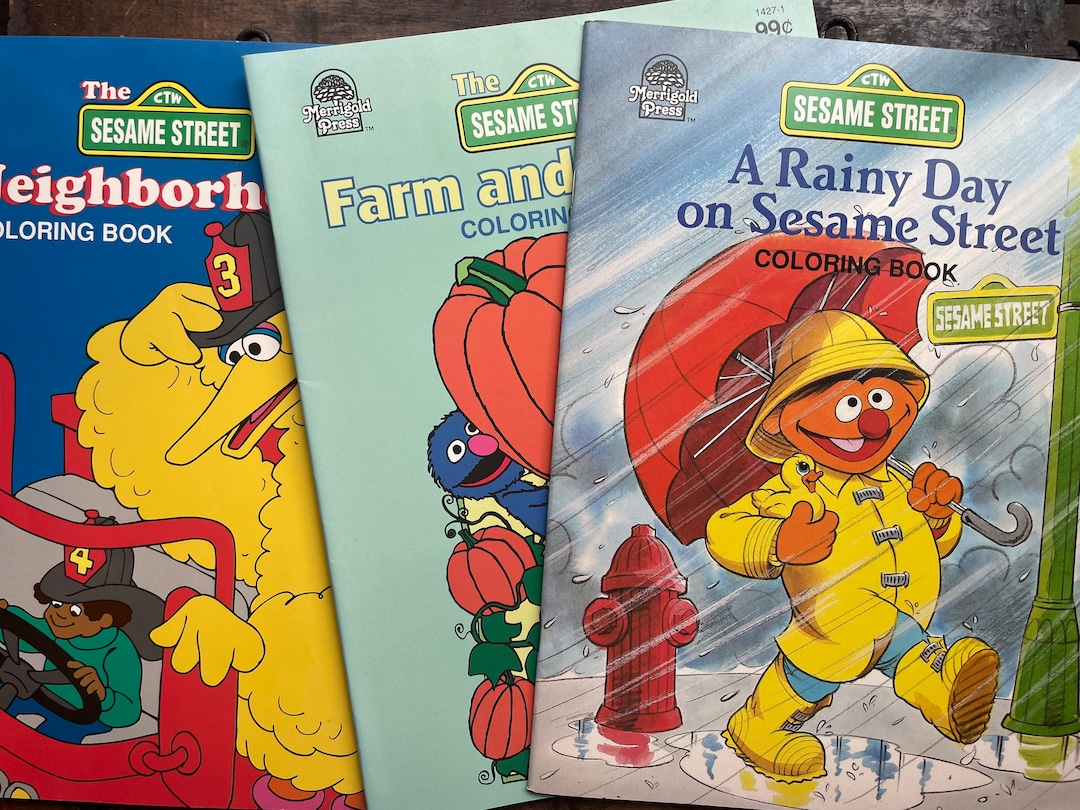 3 Sesame Street Coloring Books NOS the Neighborhood, A Rainy Day on ...