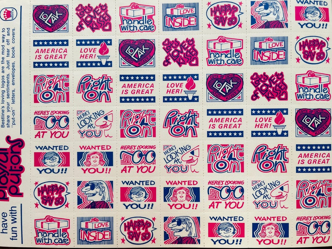 8 Sheets 1970's Mod Logos/stickers for Letters, Envelopes ~ Playful Put ...