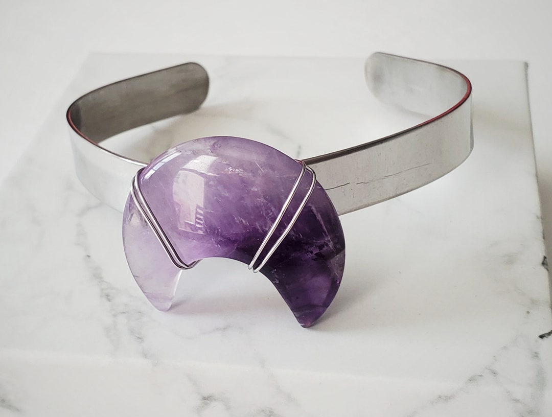 Gemstone Moon Bracelet, Moon Bangle Bracelet, Adjustable Moon Bracelet ...