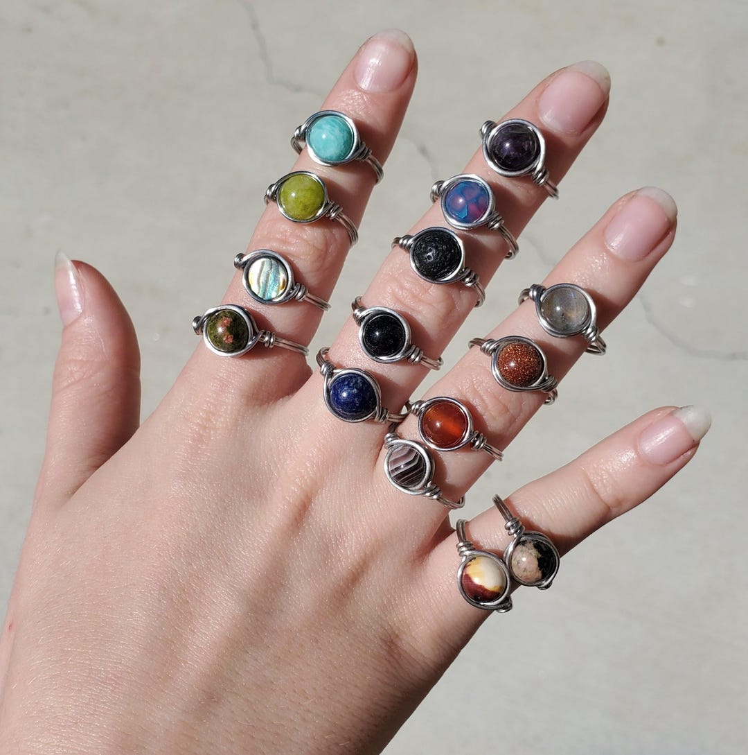 Gemstone Ring, Fidget Ring, Wire Wrapped Ring, Stackable Ring, Boho ...