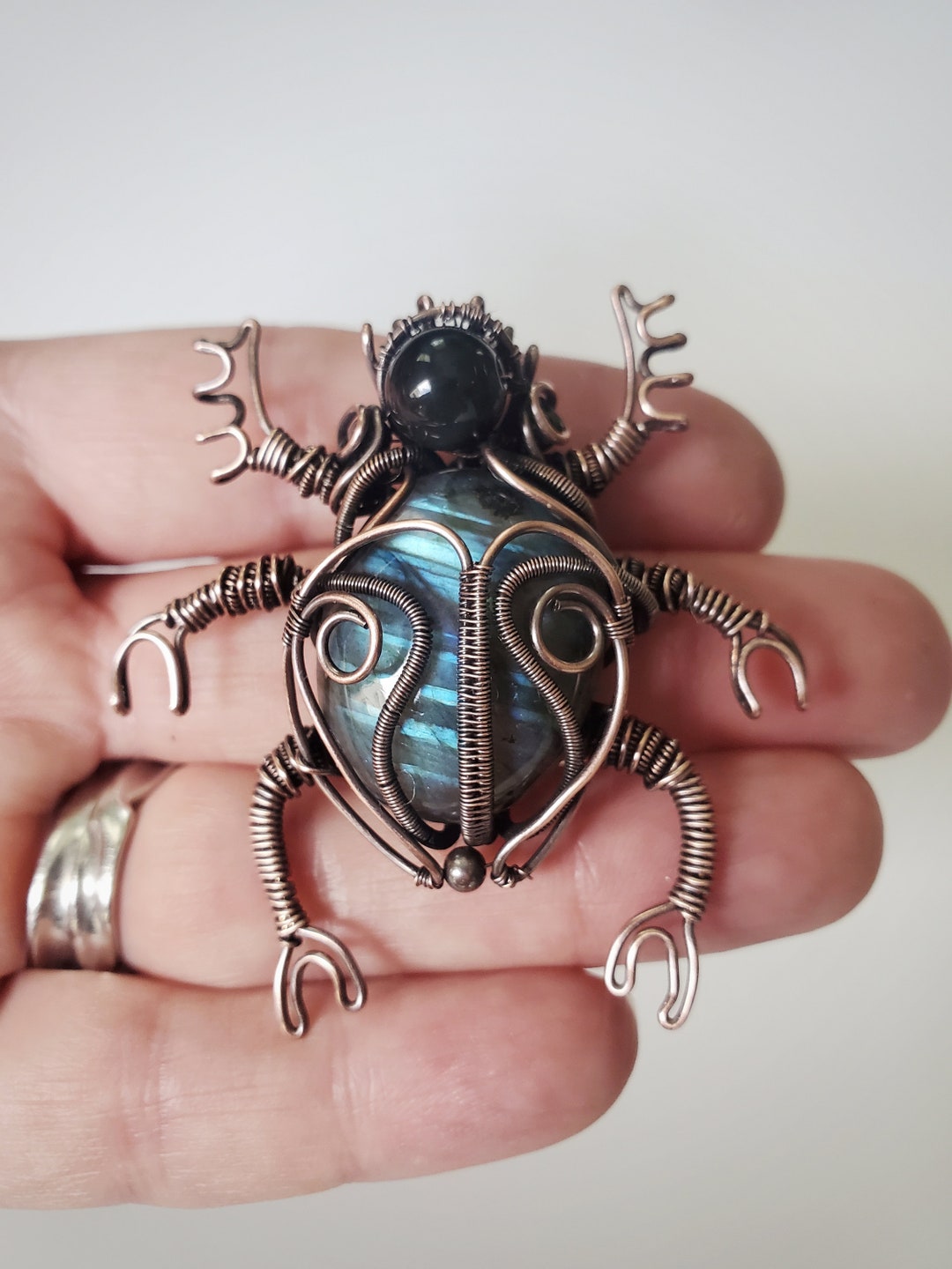 Beetle Necklace, Bug Necklace, Wire Wrapped Scarab, Statement Necklace ...