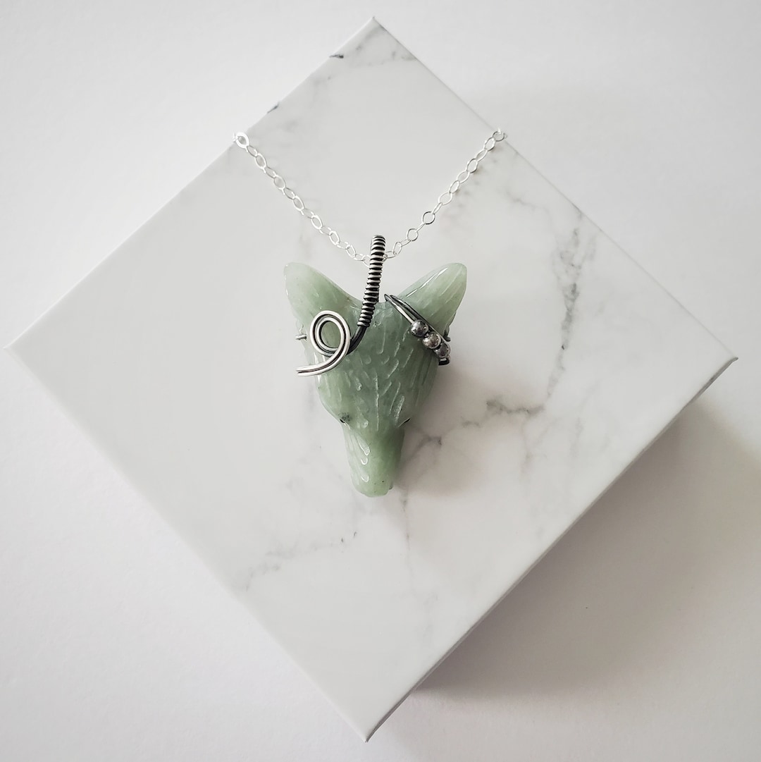Green Aventurine Wolf Necklace, Wire Wrapped Wolf Necklace, Green ...