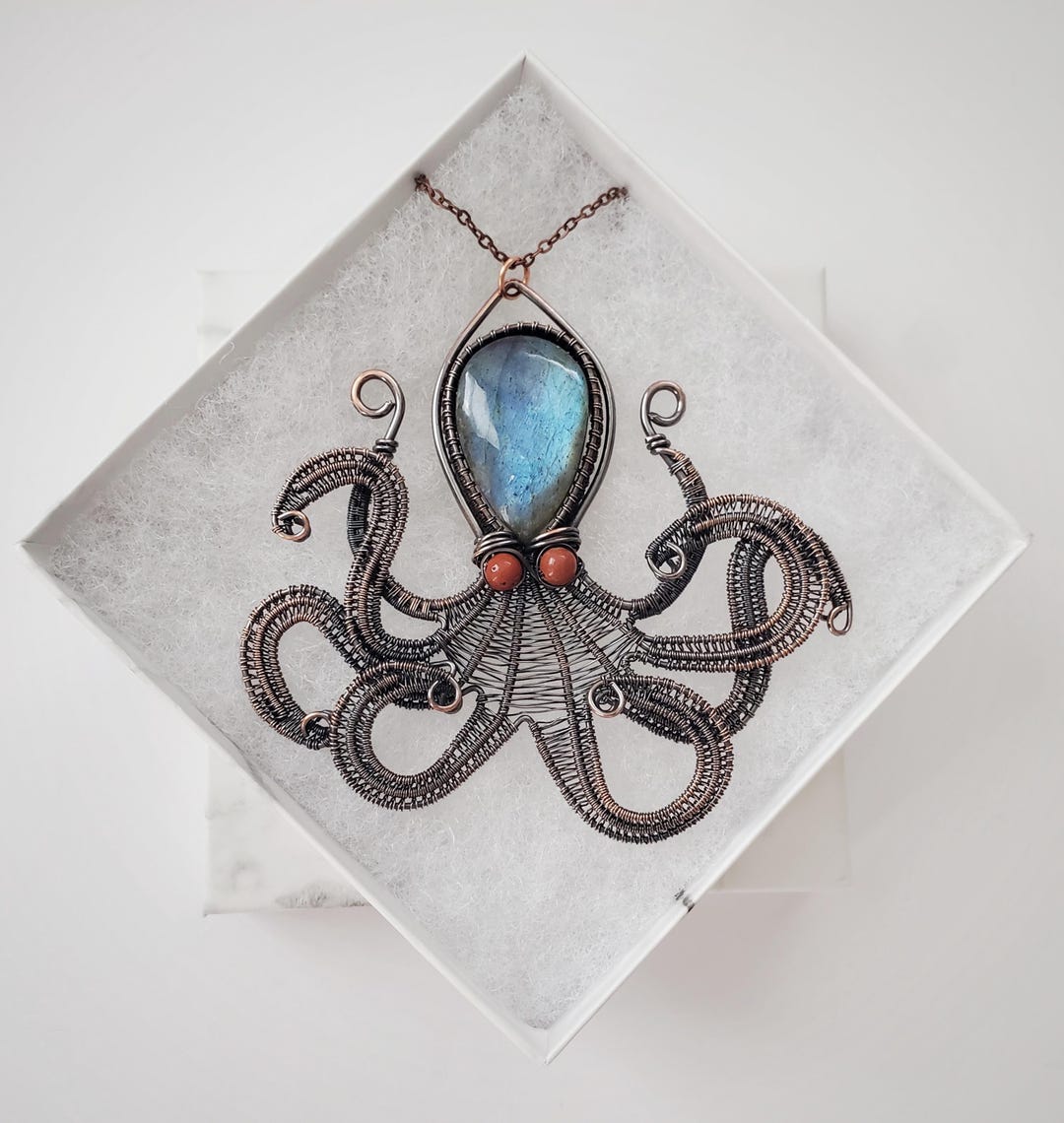 Labradorite Octopus Necklace, Wire Wrapped Octopus, Labradorite ...