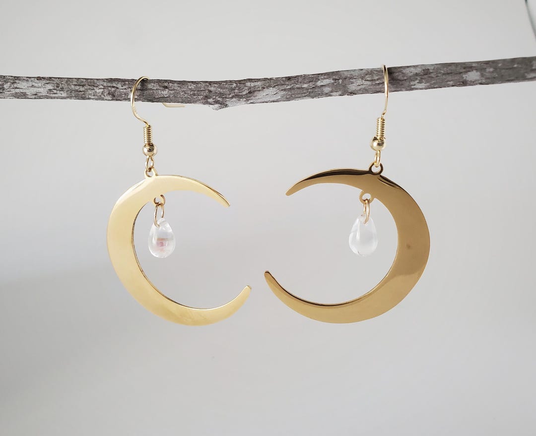 Gold Moon Earrings, Crescent Moon Earrings, Half Moon Earrings, Silver Moon Earrings, Moon ...