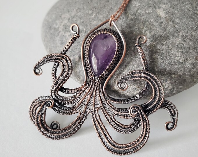 Octopus Necklace, Amethyst Necklace, Wire Wrapped Octopus, Statement ...
