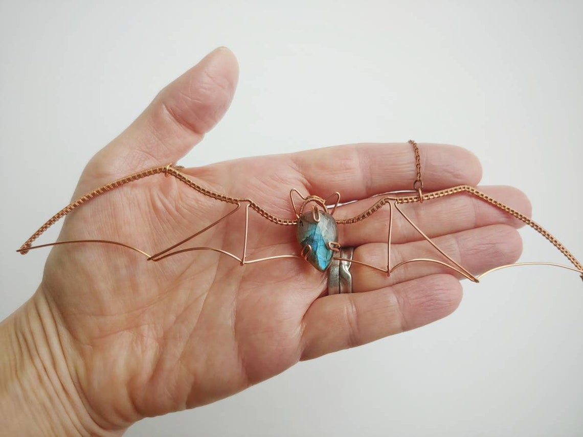 Bat Necklace Wire Wrapped Bat Necklace Statement Necklace | Etsy
