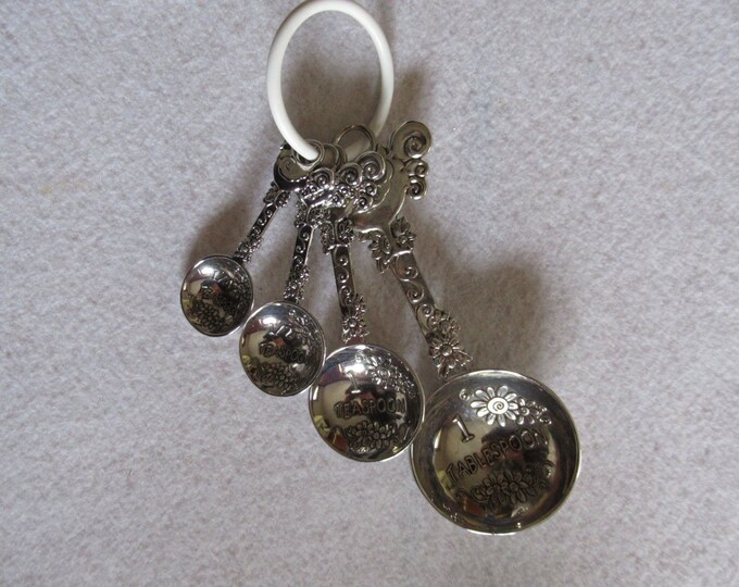 Set of 4 Measuring Spoons, Chickens Metal Measuring Spoons, Ornate ...