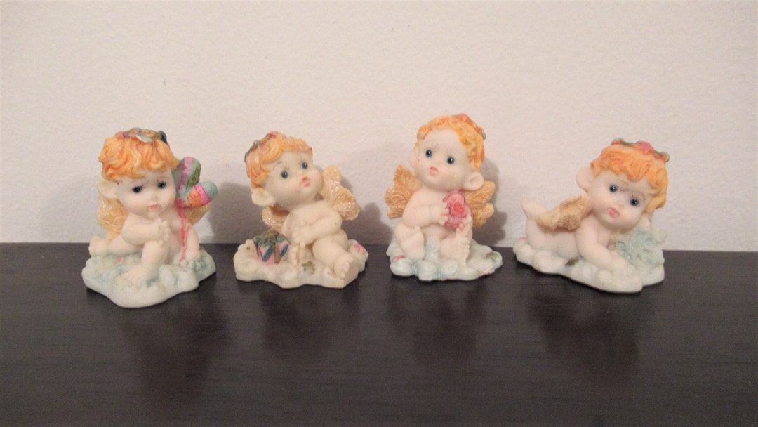 4 Miniature Angel Figurine, Cherub Knick Knack, Angel Cherub, Small ...