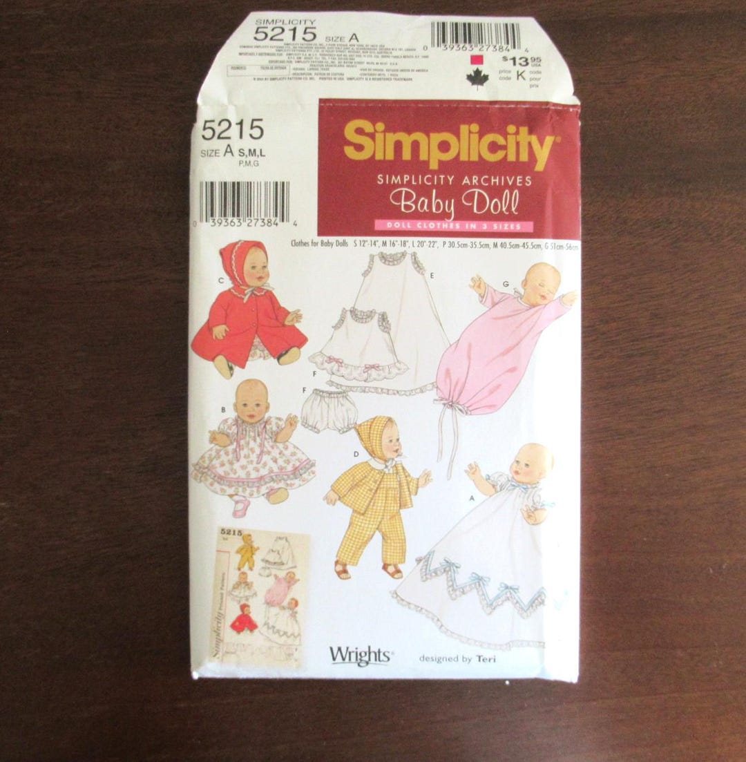 Simplicity 5215 Sewing Pattern Baby Doll Clothes Size 12 22, Simplicity ...