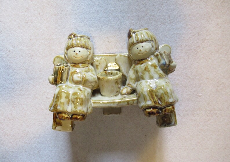 Cute Pair Angels Sitting on Bench With Candle Holder, Angel Pair ...