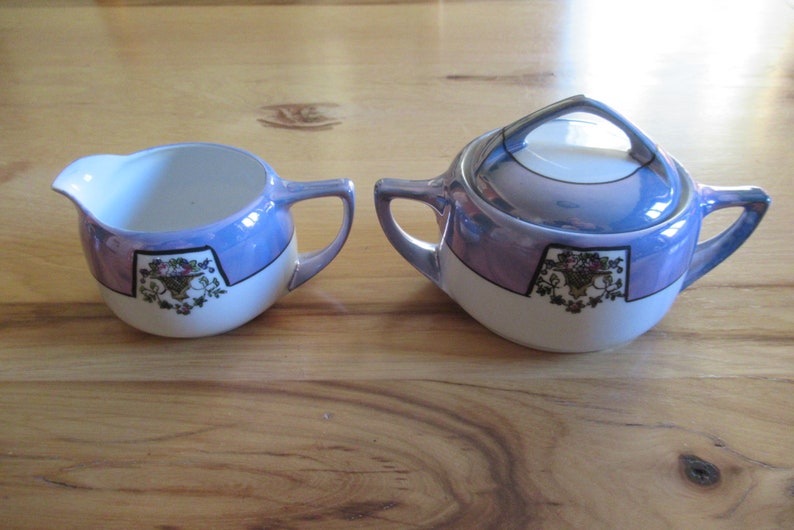 Vintage Noritake Lusterware Handpainted Creamer and Sugar Bowl, Blue ...