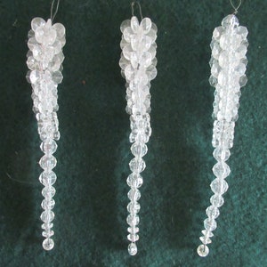 6 Beaded Christmas Ornament, Beaded Icicle Ornament, Handmade Vintage ...