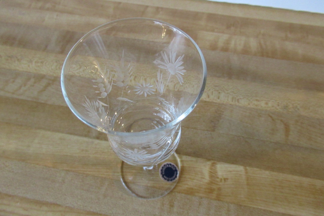 2 Etched Glass Cordial Glasses, Set of 2 Romania Crystal Cordial ...
