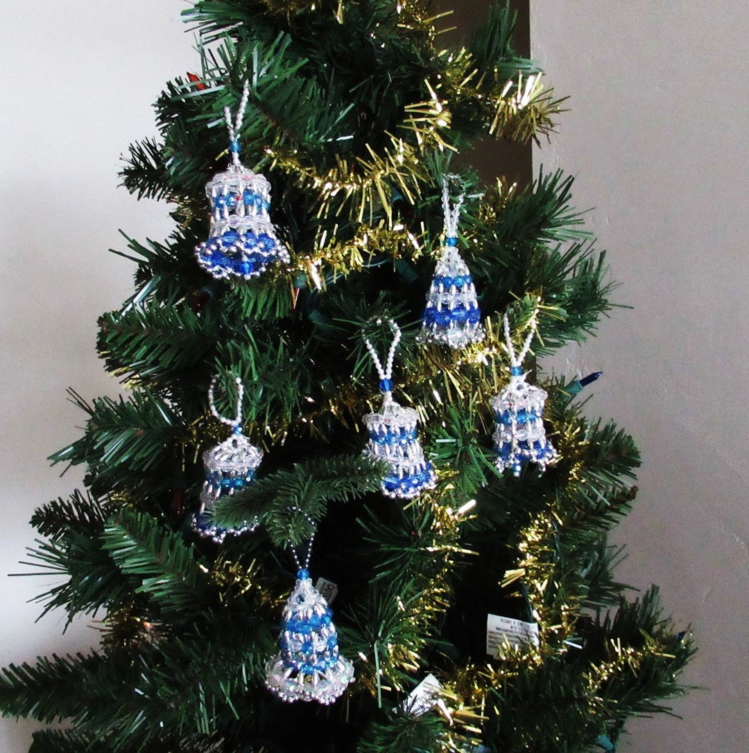 6 Beaded Bell Ornament, Beaded Bell Pearl Ornament, Bead Jingle Bell ...