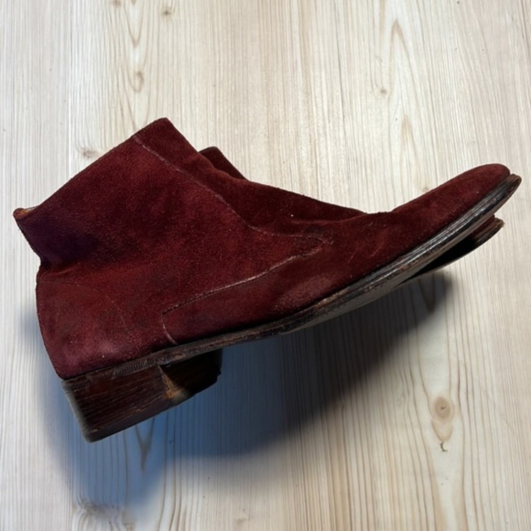 Vintage Burgundy/ Maroon Suede Zip up Ankle Boots. - Etsy