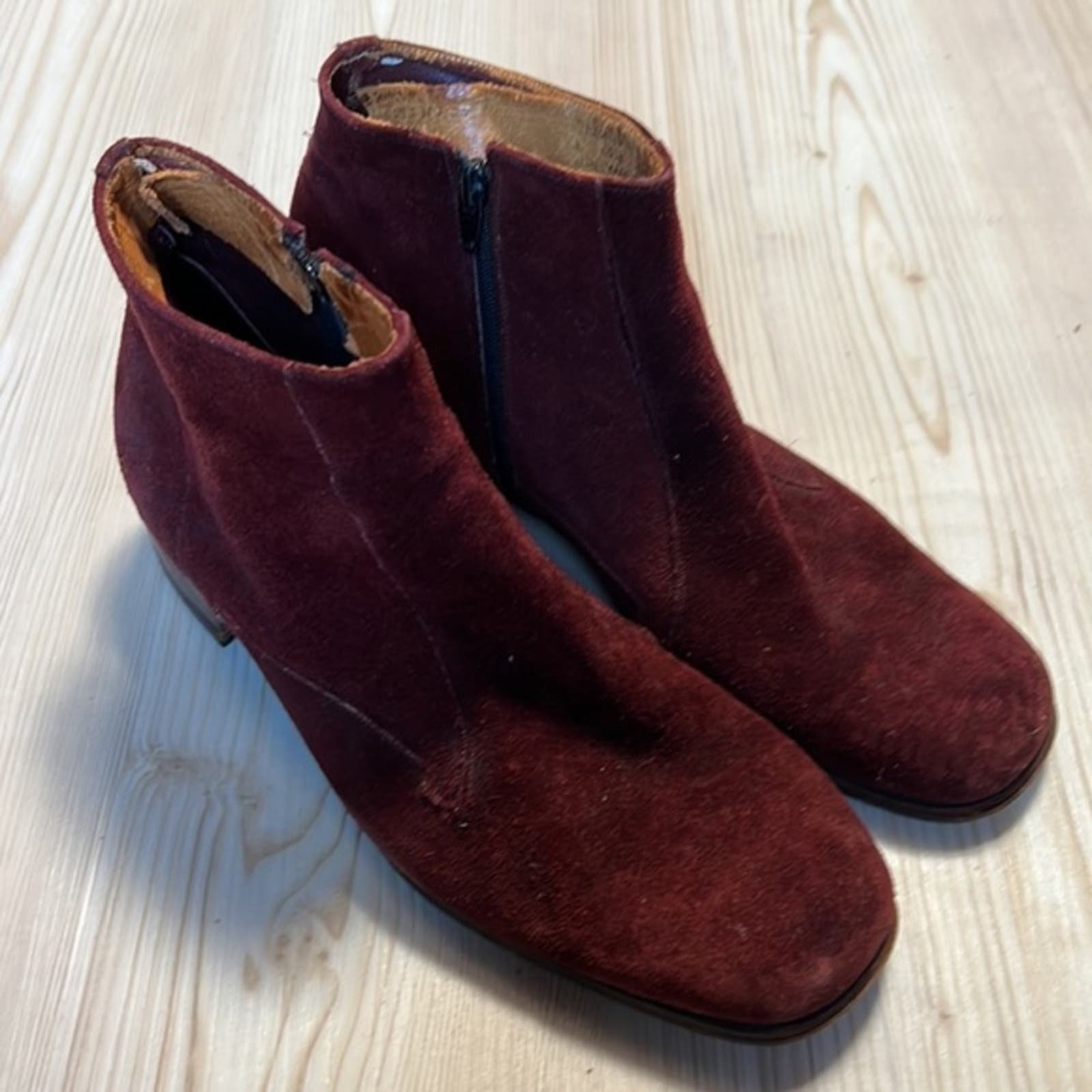 Vintage Burgundy/ Maroon Suede Zip up Ankle Boots. - Etsy