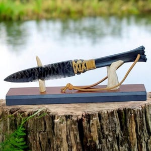 Native American Flint Knapped Obsidian Dagger, White Tail Deer ...