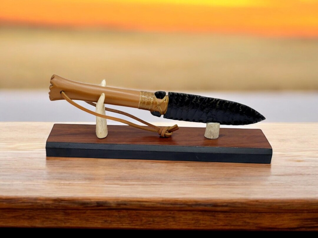 Native American Flint Knapped Obsidian Knife Dagger, White Tail Deer ...