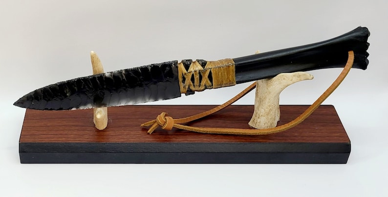 Native American Flint Knapped Obsidian Dagger, White Tail Deer ...