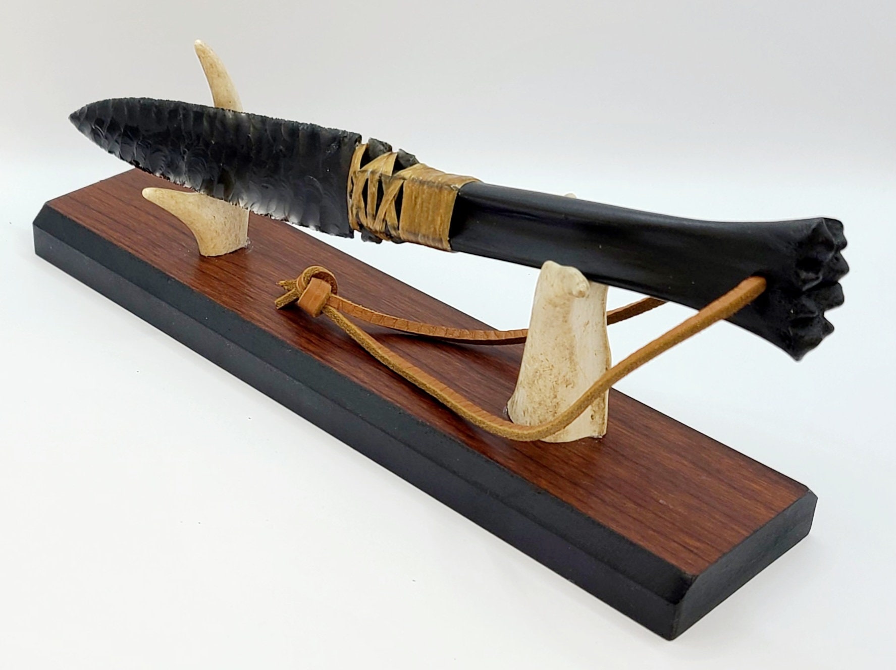 Native American Flint Knapped Obsidian Dagger, White Tail Deer ...