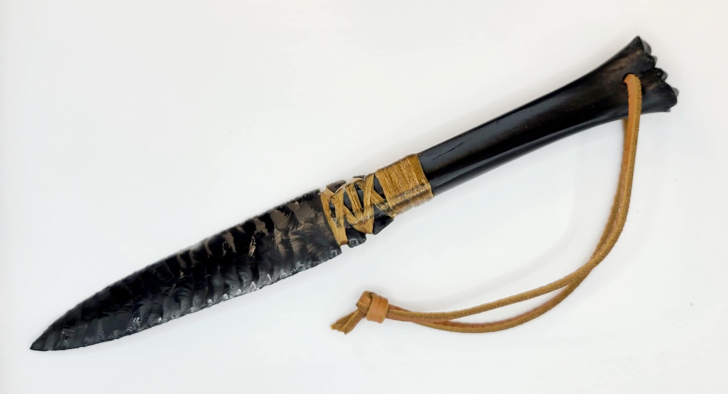 Native American Flint Knapped Obsidian Dagger, White Tail Deer ...