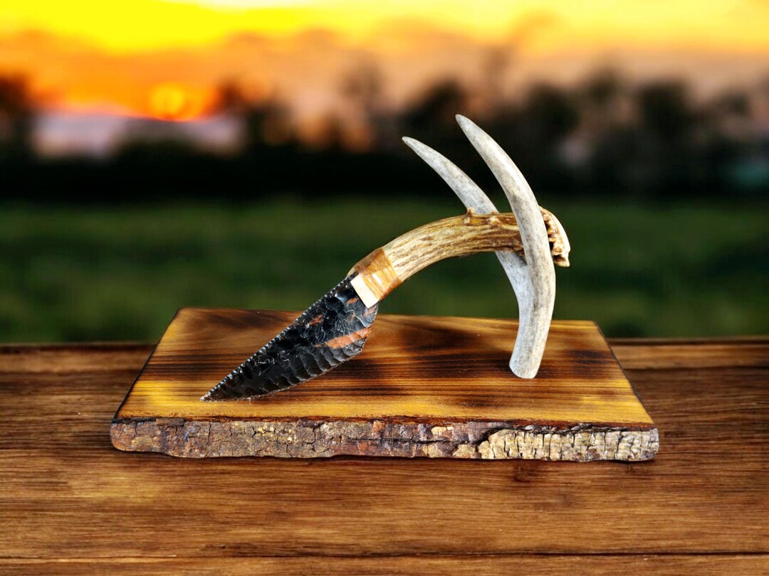 Native American Flint Knapped Tri-flow Obsidian Knife, Artificial Sinew ...