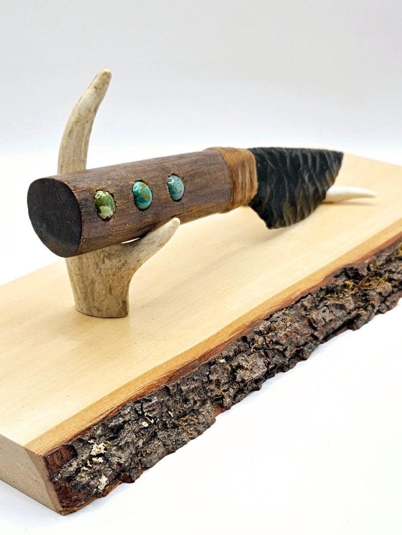 Native American Flint Knapped Obsidian Knife, Artificial Sinew, Hand ...