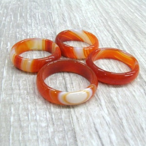 Natural Gemstone Bands Carved Stone Rings Orange Yellow White Carnelian ...