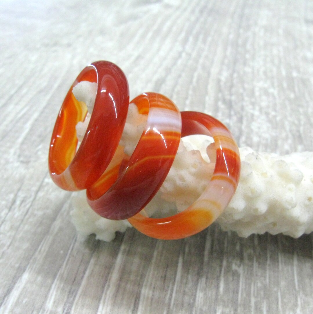 Natural Gemstone Bands Carved Stone Rings Orange Yellow White Carnelian ...