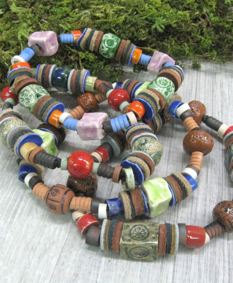Ceramic Boho Beaded Bracelet With Hand Crafted Multi Colored - Etsy
